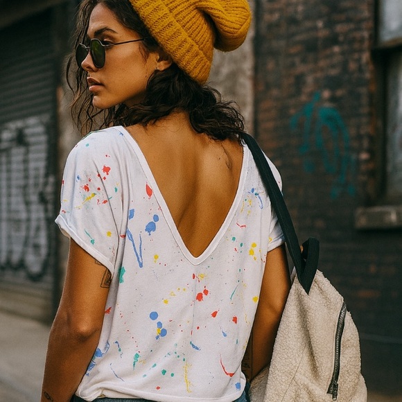Vintage | Tops | Nwt Vintage Deadstock Paint Splatter Crop Top Medium ...